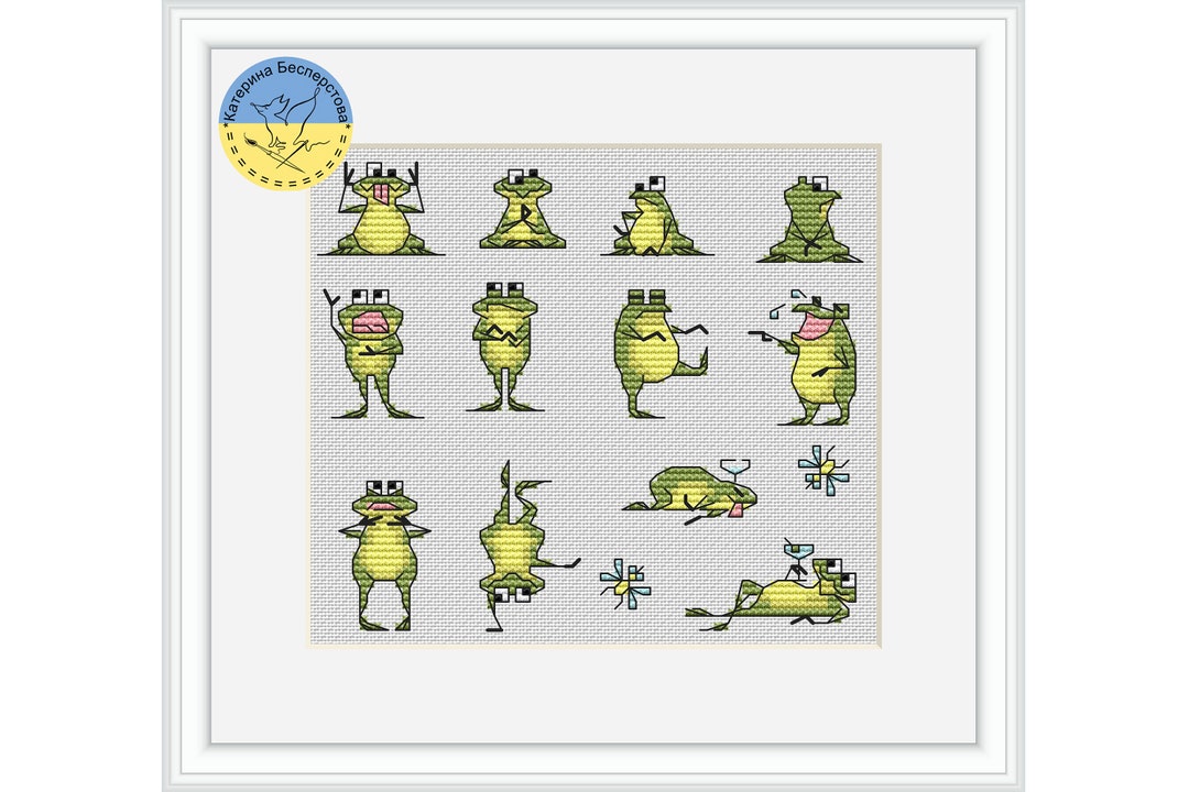 Funny Frogs PDF Cross Stitch Patterns - Frog Yoga Counted Cross Stitch ...