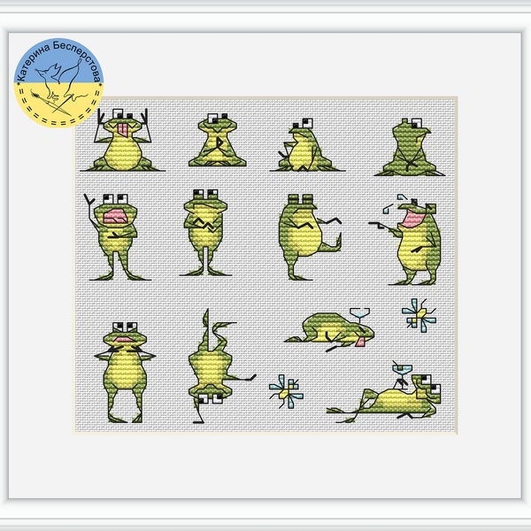 Cross Stitch Funny Frogs - Etsy