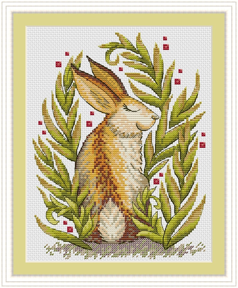 Forest Hare PDF Cross Stitch Pattern Cute Bunny in Grass - Etsy