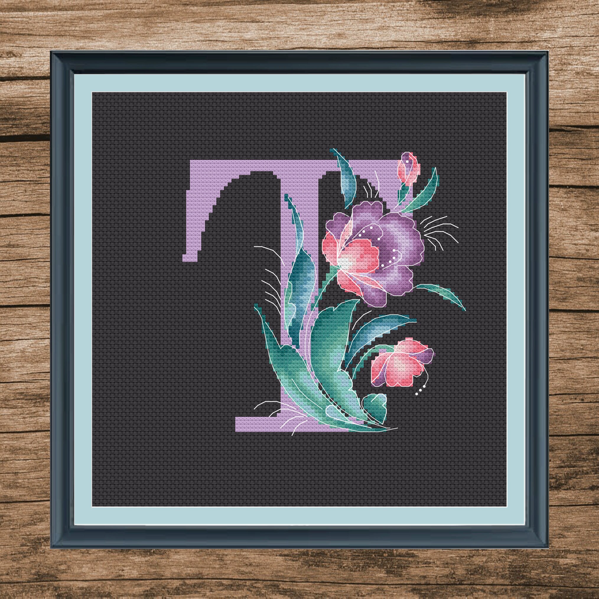 Blue Flower monogram counted cross stitch chart Cross stitch Monogram ...