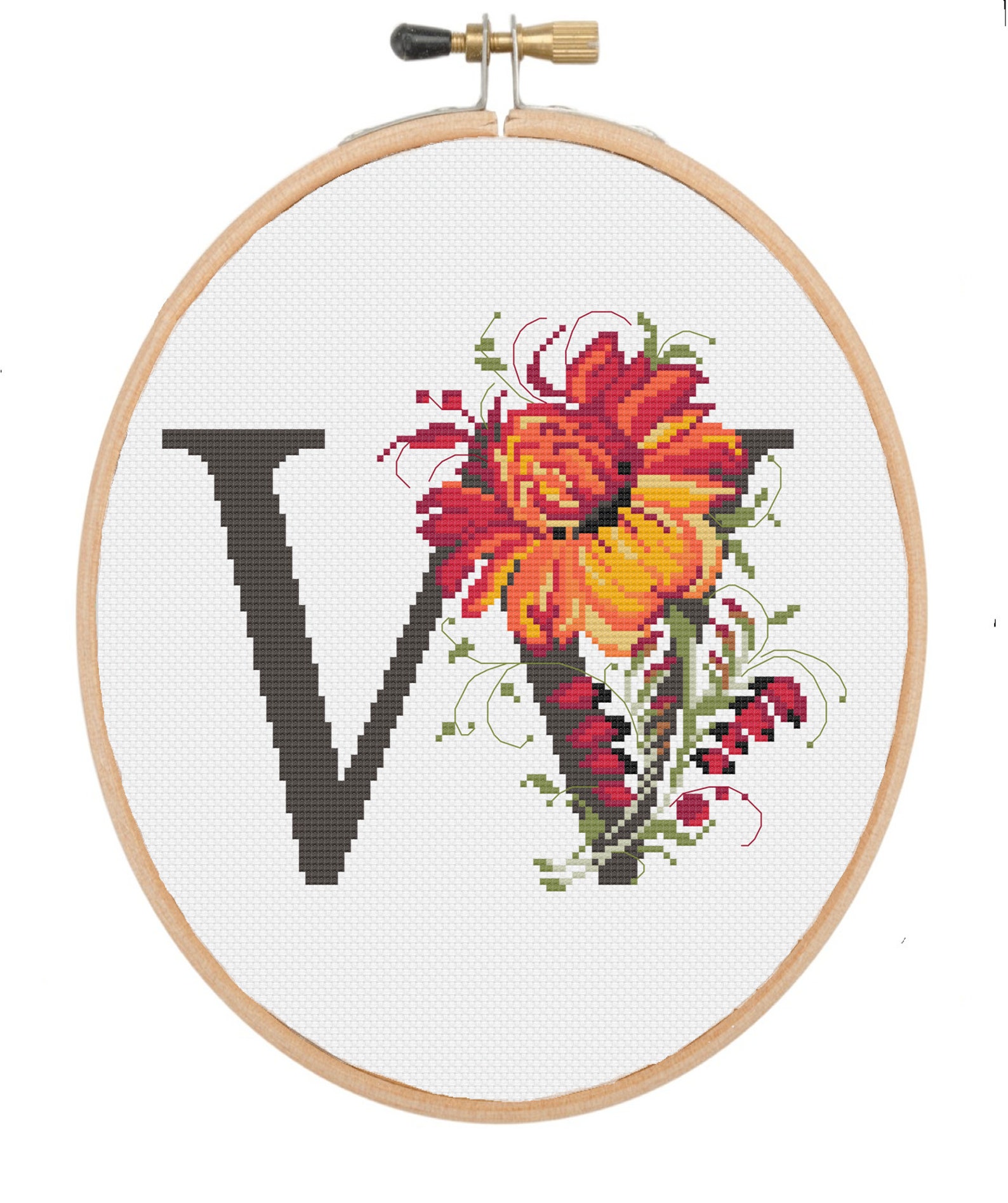 Floral Letter W - Cross Stitch Monogram Pattern W - Folk Traditional ...