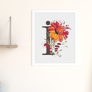 Floral Letter I - Cross Stitch Monogram Pattern I - Folk Traditional ...