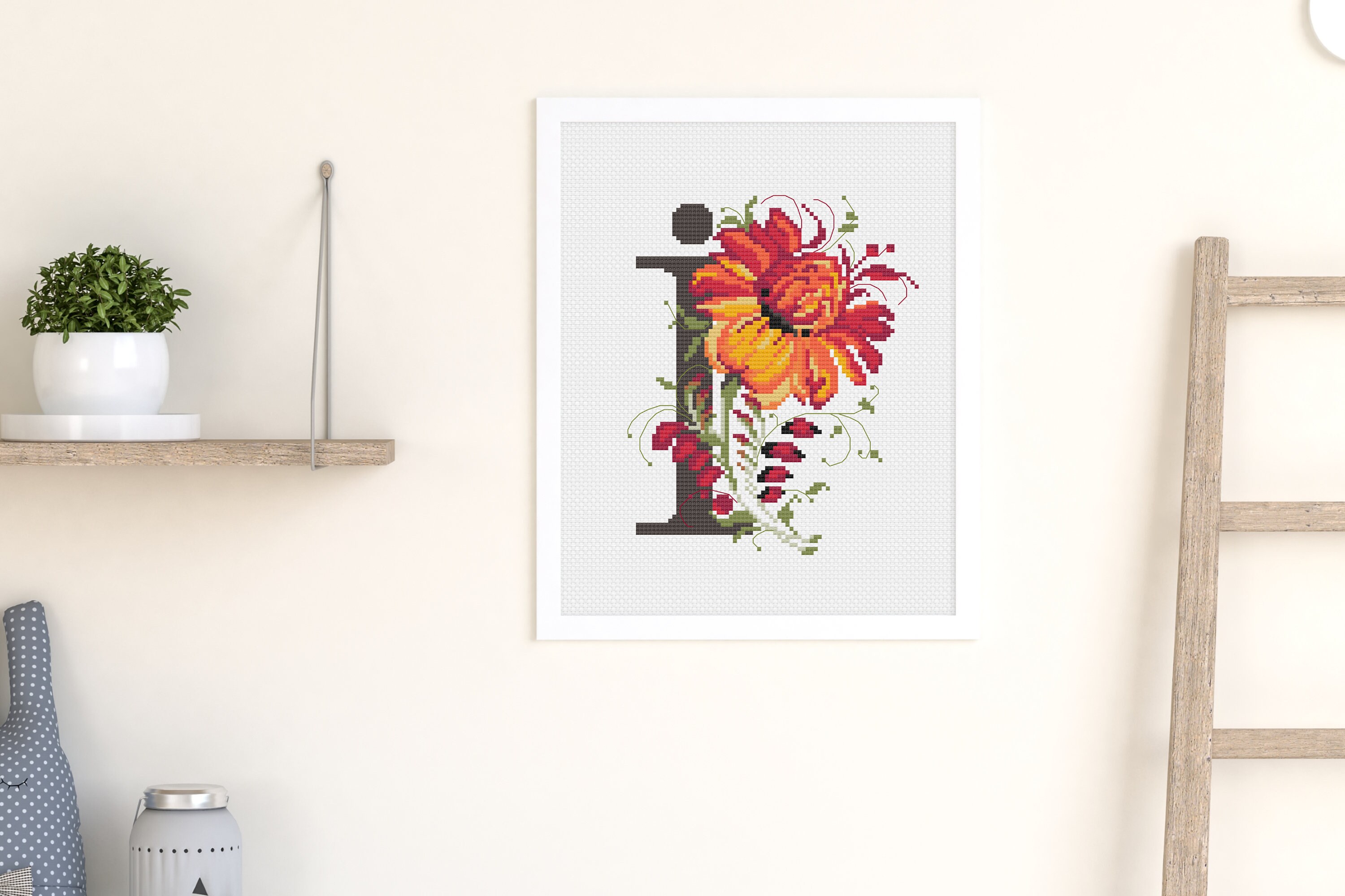 Floral Letter I Cross Stitch Monogram Pattern I Folk - Etsy