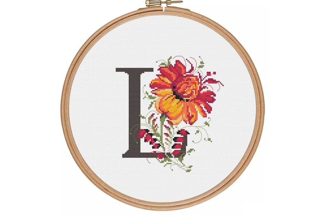 Floral Letter L - Cross Stitch Monogram Pattern L - Folk Traditional ...