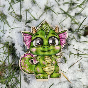 Cute Little Dragon PDF Cross Stitch Pattern - Green Dragon Embroidery ...