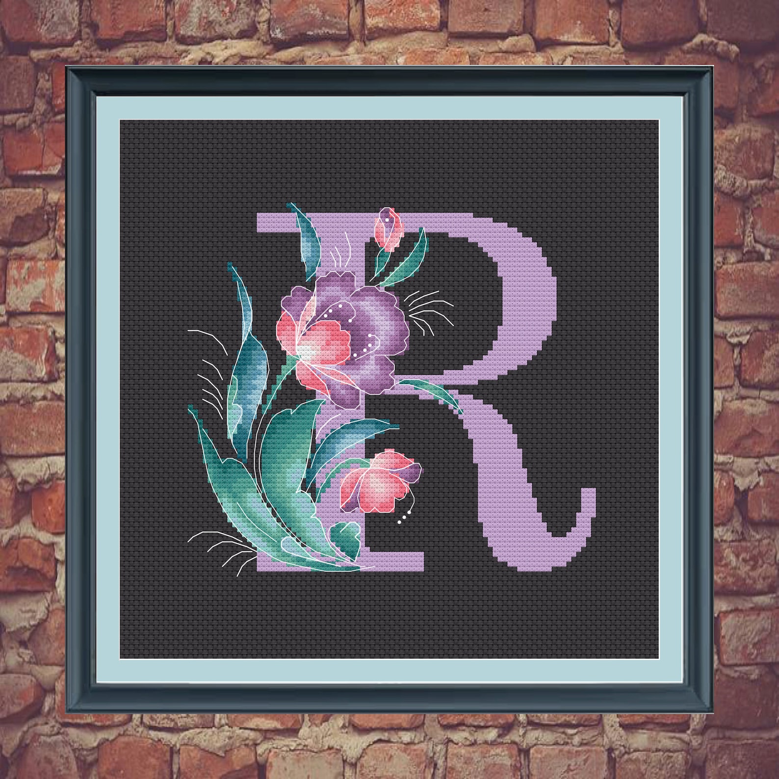 Floral Letter R - Folk Pdf Cross Stitch Pattern - Flower Monogram ...