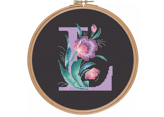 Floral Letter L Folk Pdf Cross Stitch Pattern Flower - Etsy