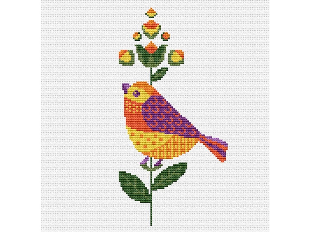 Molly Bird and Flower PDF Cross Stitch Pattern - Cute Little Bird Cross ...