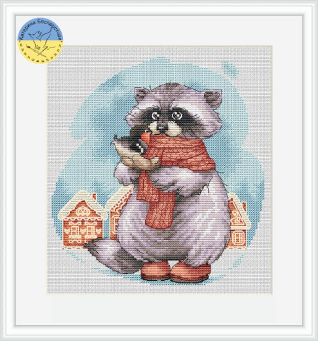 Raccoon PDF Cross Stitch Pattern - Gingerbread House Counted Cross ...