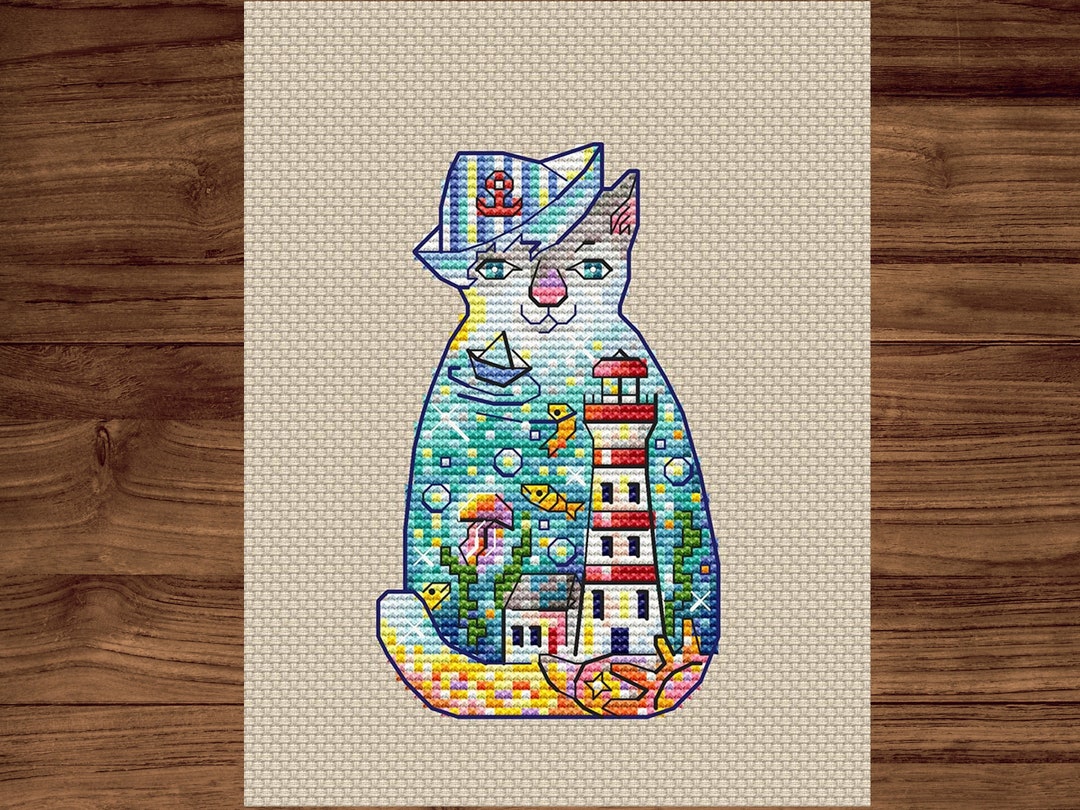 Cat Sailor PDF Cross Stitch Pattern - Summer Cat Counted - Cat Lover ...