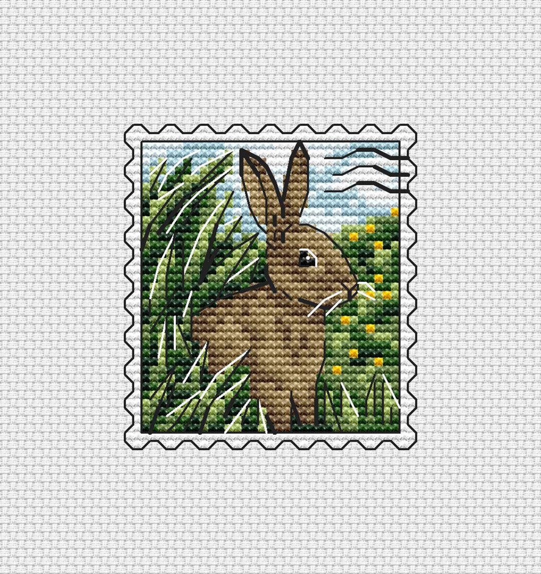 Grey Hare PDF Cross Stitch Pattern - Post Stamp Embroidery - Spring ...