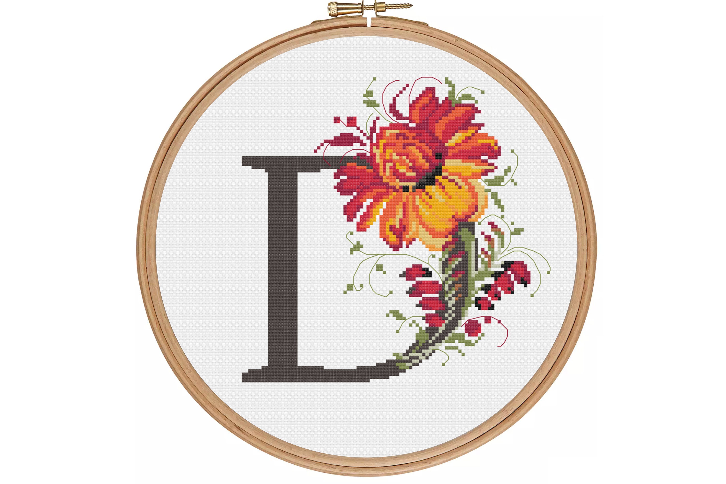 Floral Letter D - Cross Stitch Monogram Pattern D - Folk Traditional ...