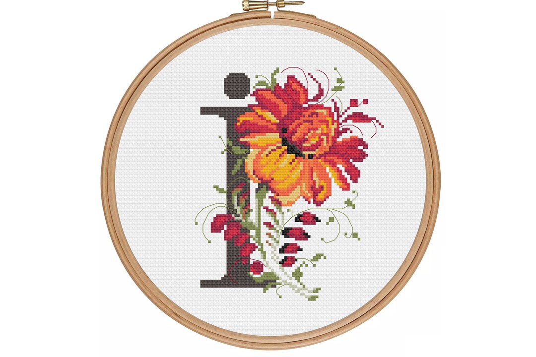 Floral Letter I - Cross Stitch Monogram Pattern I - Folk Traditional ...