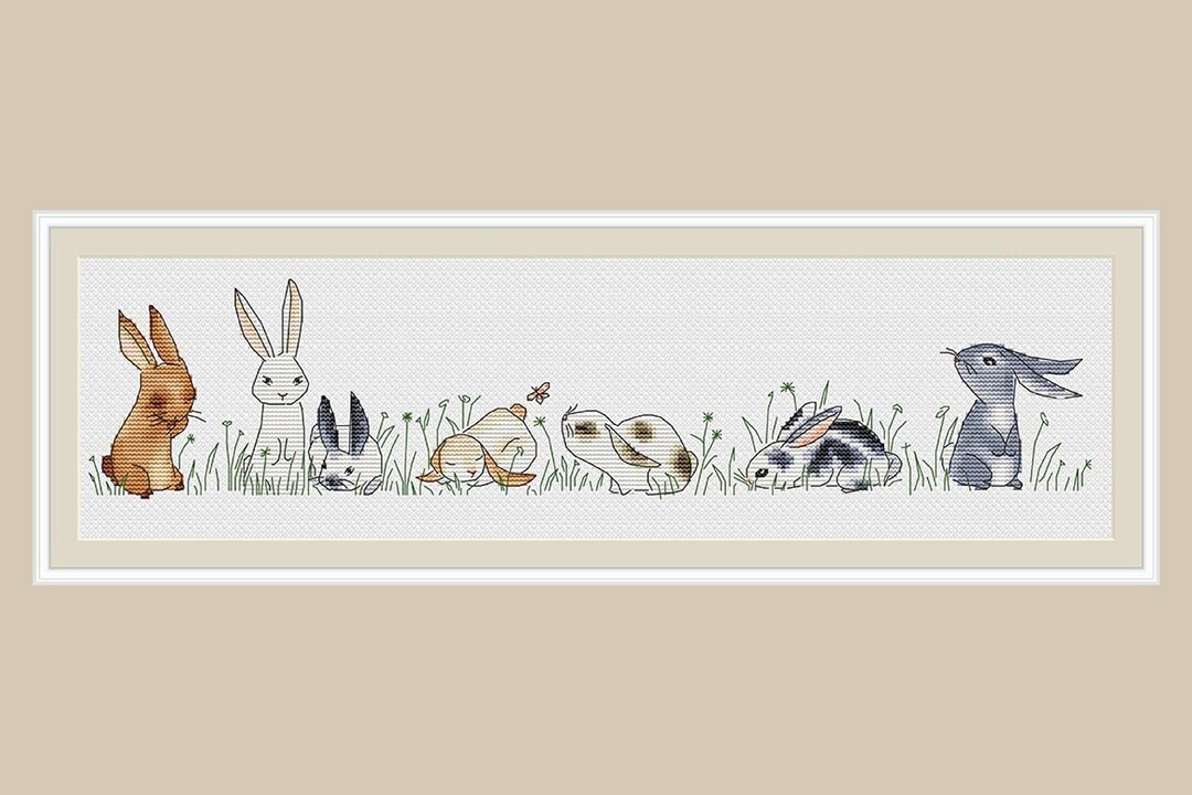 Cute Little Bunnies PDF Cross Stitch Pattern - Rabbits in the Grass ...