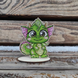 Cute Little Dragon PDF Cross Stitch Pattern - Green Dragon Embroidery ...