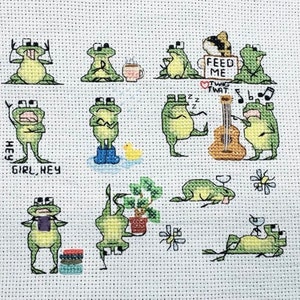 Funny Frogs PDF Cross Stitch Patterns - Frog Yoga Counted Cross Stitch ...
