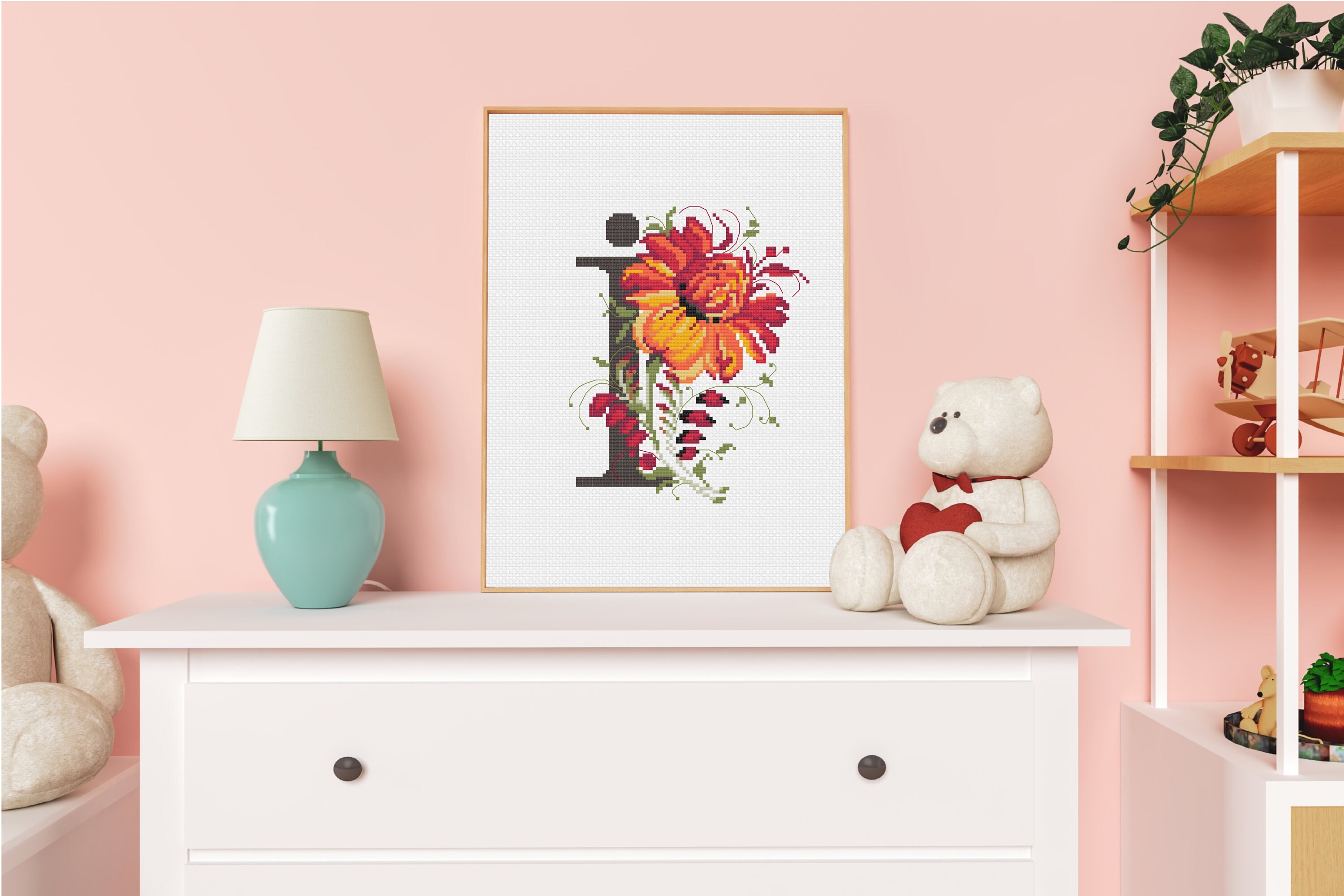 Floral Letter I Cross Stitch Monogram Pattern I Folk - Etsy