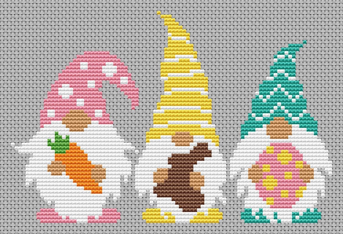 Spring Gnomes PDF Cross Stitch Pattern - Cute and Simple Gnomes Cross ...