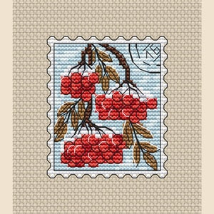 Winter Rowan Post Stamp PDF Cross Stitch Pattern - Red Berries Chart ...