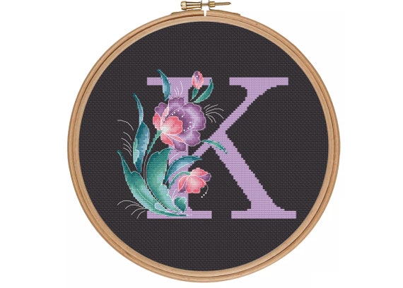 Floral letter K Folk pdf cross stitch pattern Flower | Etsy