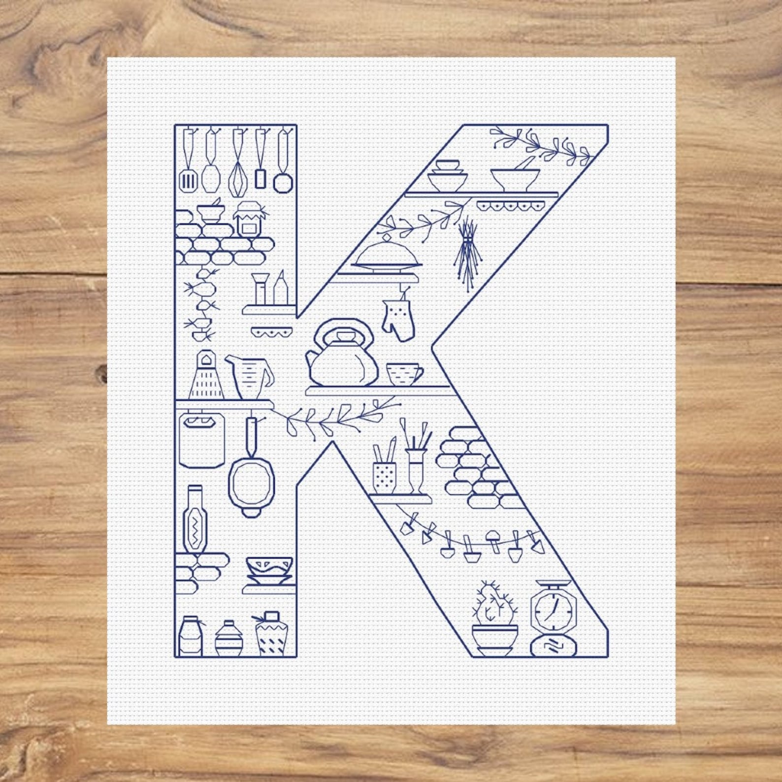 Kitchen Letter K PDF Cross Stitch Pattern - Blackwork Monogram K - Cozy ...