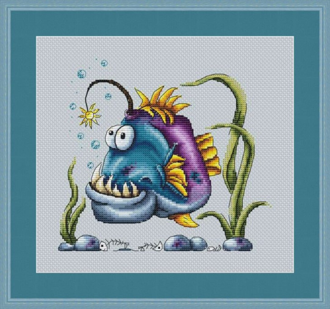 Funny Anglerfish - PDF Cross Stitch Pattern - Fish With a Light - Deep ...