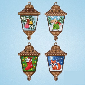 SET OF 4: Christmas Lantern PDF Cross Stitch Pattern - Winter Lights ...