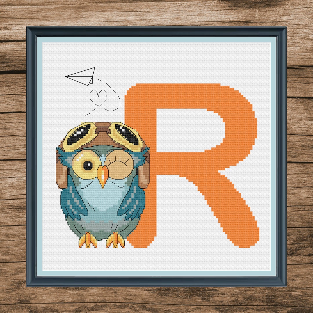 Owl Children Monogram Letter R - PDF Cross Stitch Pattern - Alphabet ...