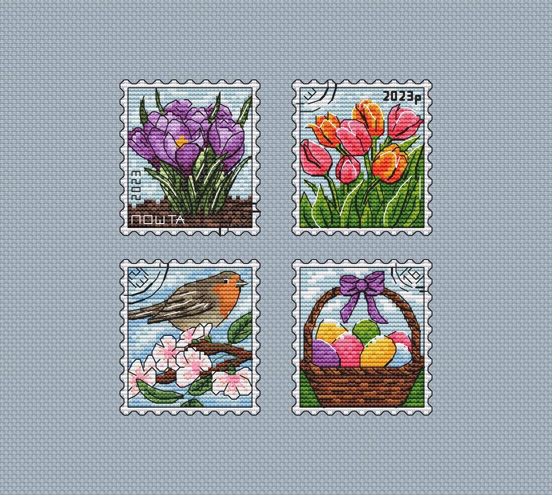 Spring SET Post Stamp PDF Cross Stitch Pattern - Easter Eggs Embroidery ...