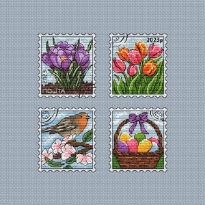 Spring SET Post Stamp PDF Cross Stitch Pattern - Easter Eggs Embroidery ...