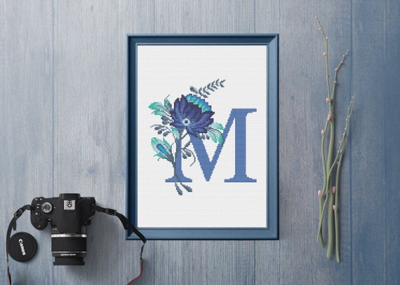 Floral Letter M Cross Stitch Monogram Pattern M Folk - Etsy