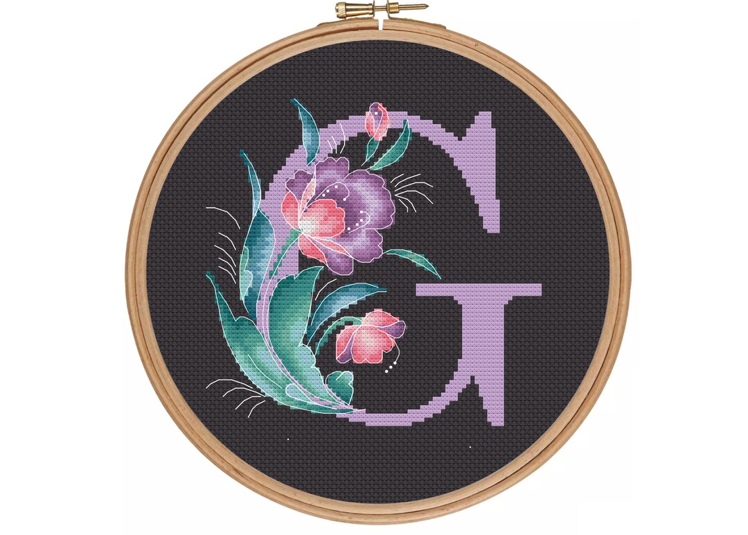 Floral Letter G - Folk Pdf Cross Stitch Pattern - Flower Monogram ...
