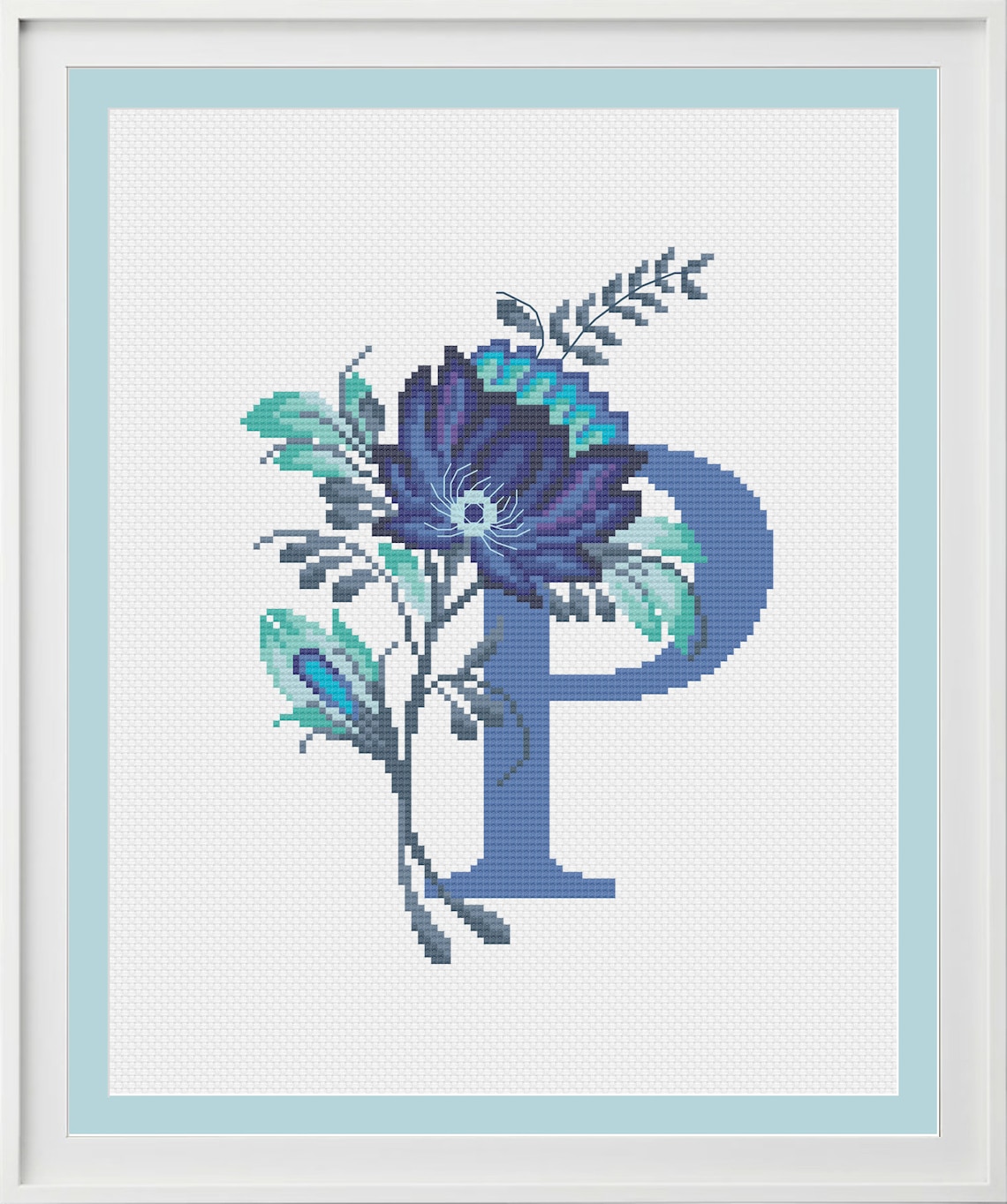 Floral Letter P - Cross Stitch Monogram Pattern P - Folk Traditional ...