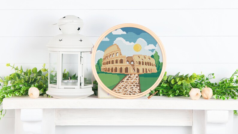 Colosseum PDF Pattern Cross Stitch - Rome Italy - Coliseum Needlepoint ...