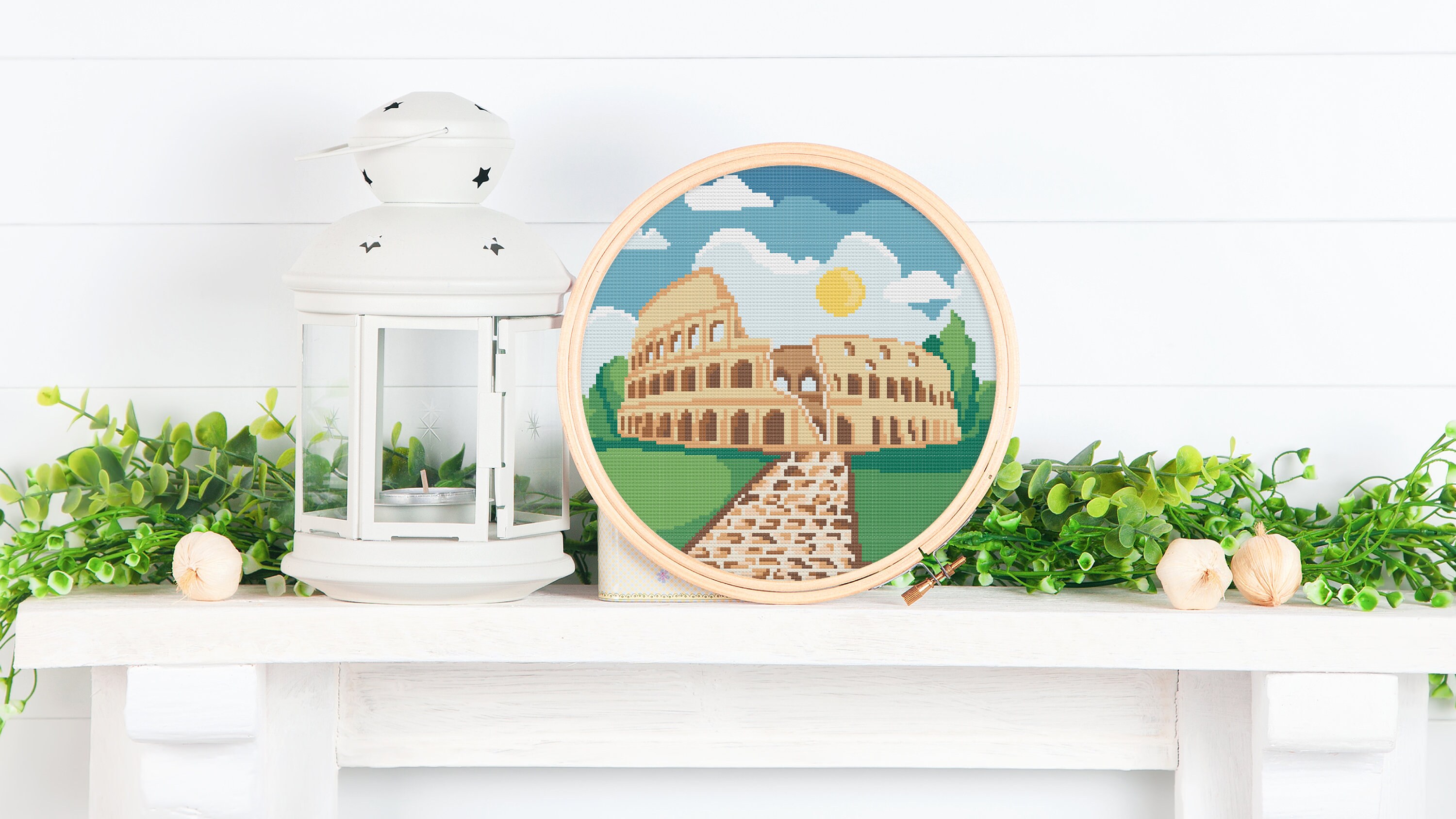 Colosseum PDF Pattern Cross Stitch - Rome Italy - Coliseum Needlepoint ...