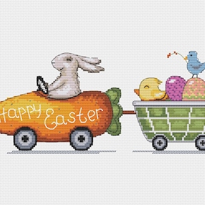Happy Easter PDF Cross Stitch Pattern Easter Bunny Counted - Etsy