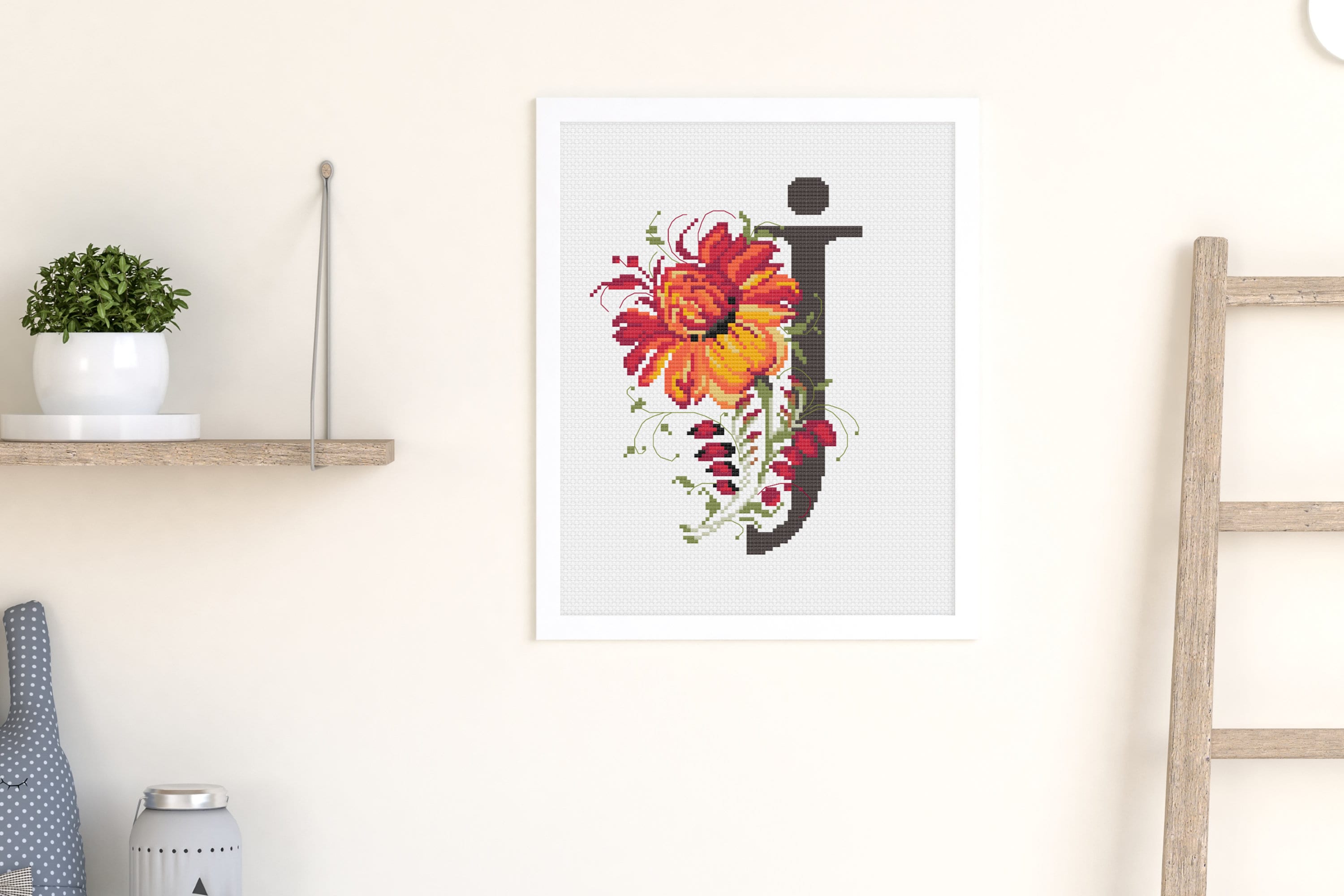 Floral Letter J Cross Stitch Monogram Pattern J Folk - Etsy
