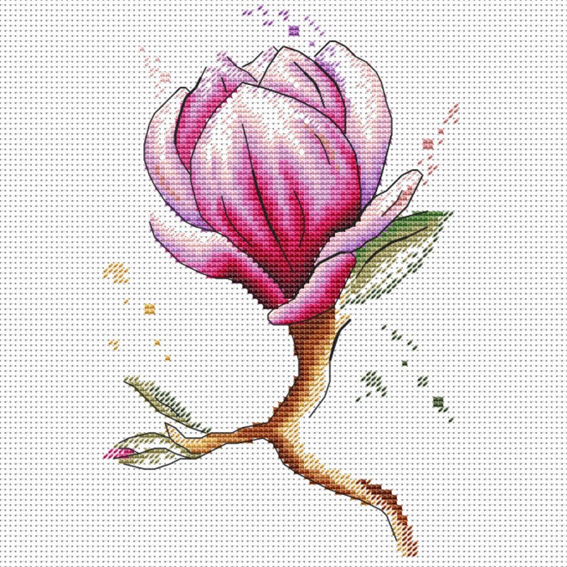 Magnolia Cross Stitch Pattern PDF - Watercolor Pink Flower - Etsy