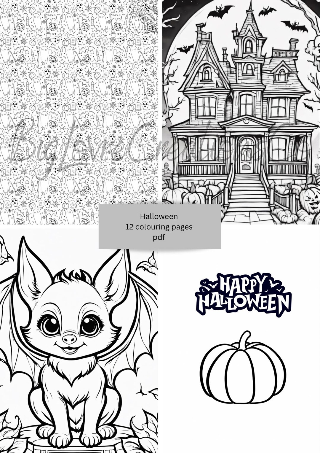 12 Halloween Colouring Pages Pdf - Etsy