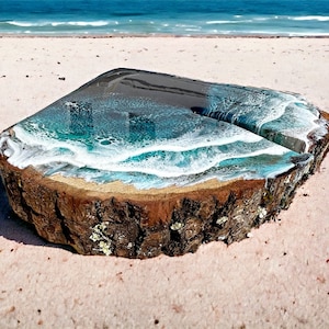 Corner Oak Floating Shelf With Sea Wave Resin Decor 30 Cm Deep, Oak ...