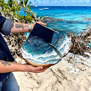 Corner Oak Floating Shelf With Sea Wave Resin Decor 30 Cm Deep, Oak ...