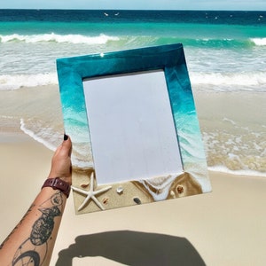 Handmade Ocean Resin Picture Frame – Coastal Photo Frame With Starfish ...