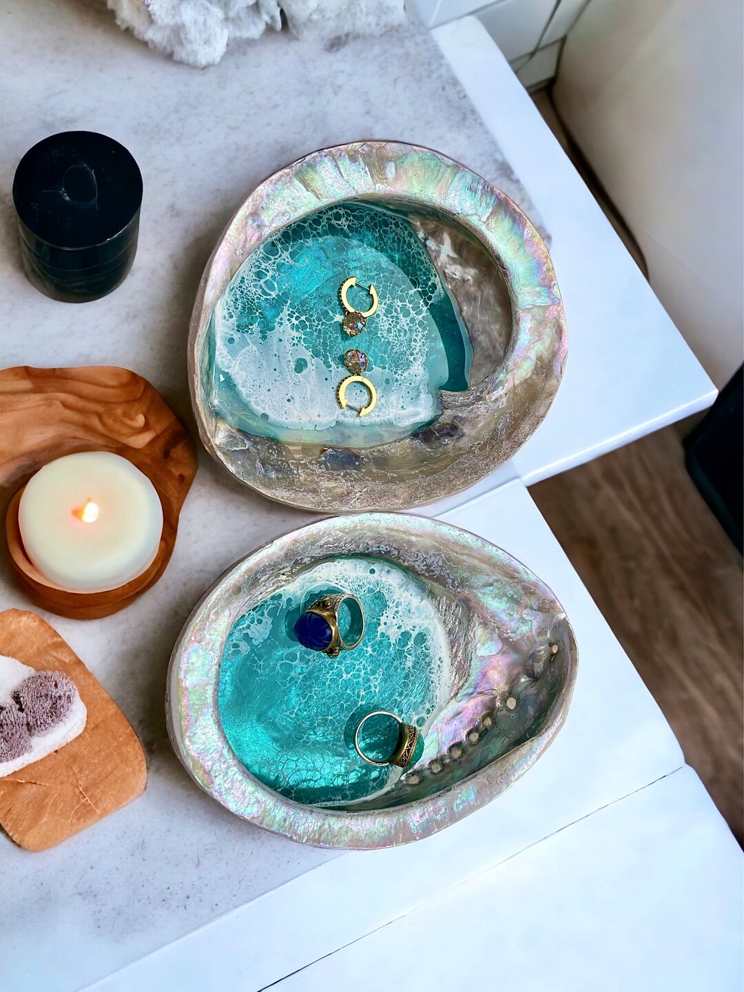 Gorgeous Pearl Seashells 16 Cm With Resin Wave Decor, Seashell Ring ...