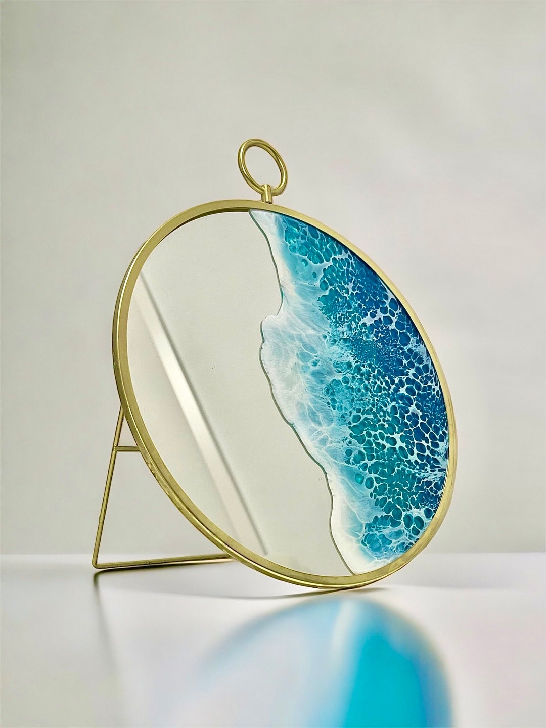 Wall or Table Mirror With Ocean Wave Resin Decor 25cm in Diametre. - Etsy
