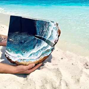 Corner Oak Floating Shelf With Sea Wave Resin Decor 30 Cm Deep, Oak ...