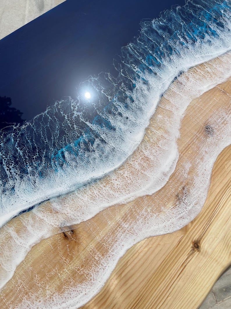 Ocean Resin Wall Art: Live Edge Pine Wood, Deep Blue Waves - Etsy