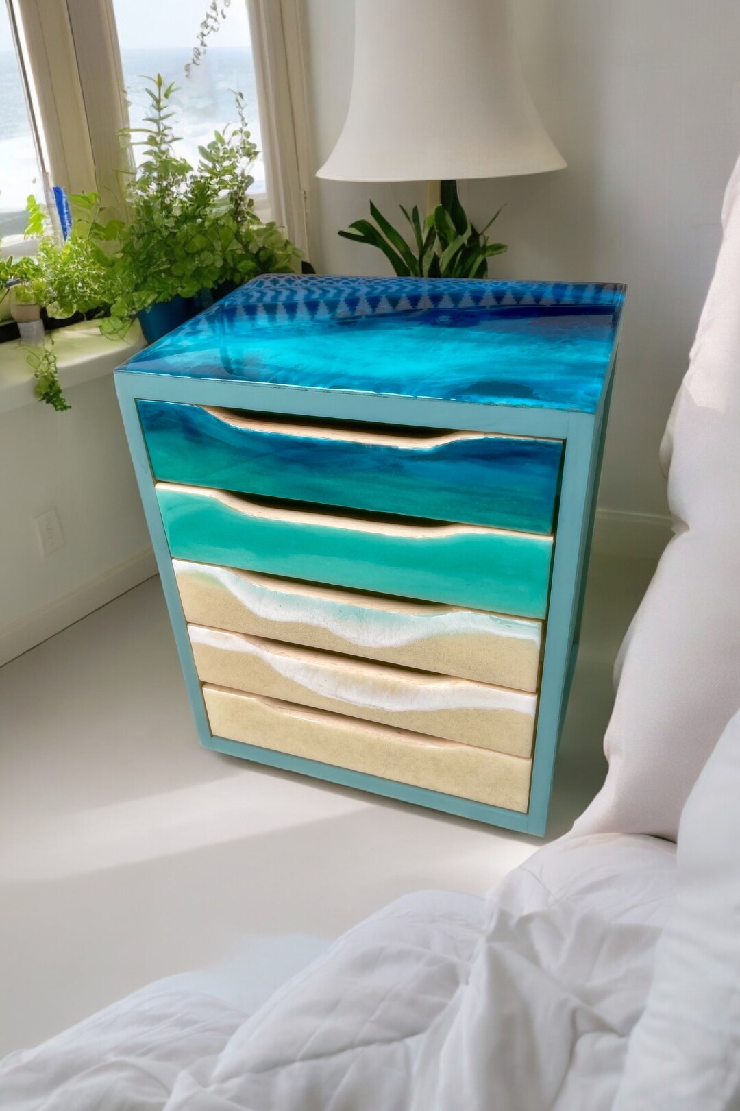 Cute Small Chest of Drawers Organiser With Ocean Resin Decor, Table ...