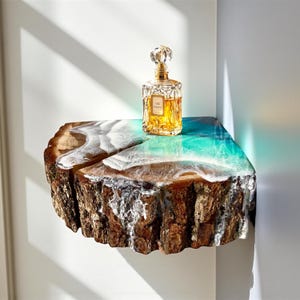 Resin Ocean Wave Corner Shelf: Handmade Oak Coastal Decor - Etsy