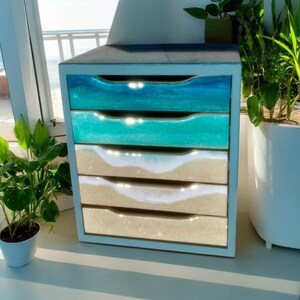 Cute Small Chest of Drawers Organiser With Ocean Resin Decor, Table ...