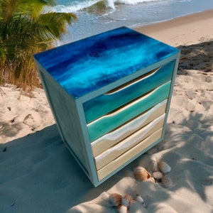 Cute Small Chest of Drawers Organiser With Ocean Resin Decor, Table ...
